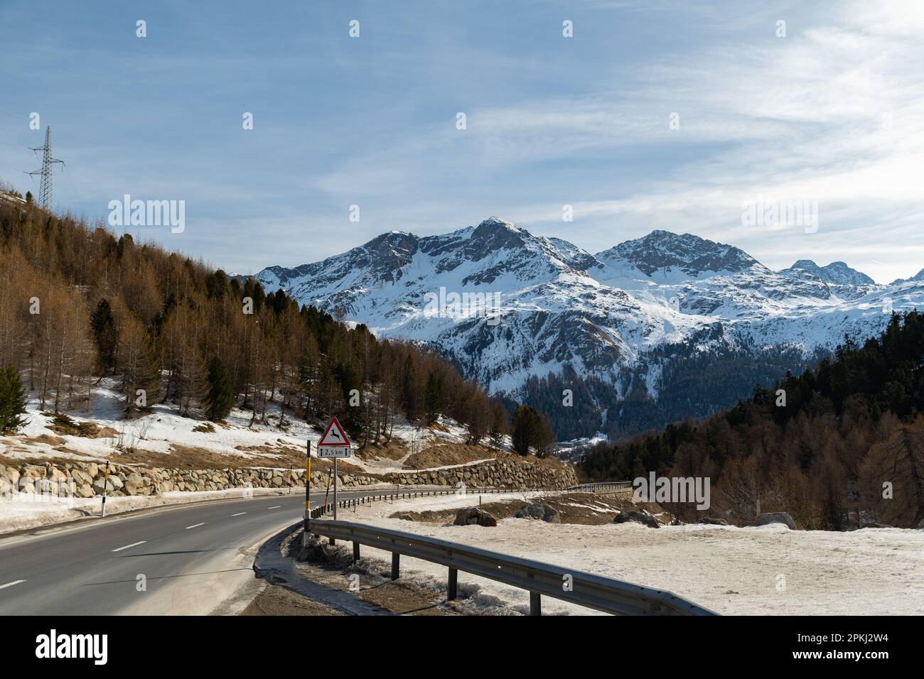 Julier pass, Switzerland, February 21, 2023 Alpine winter wonderland on ...