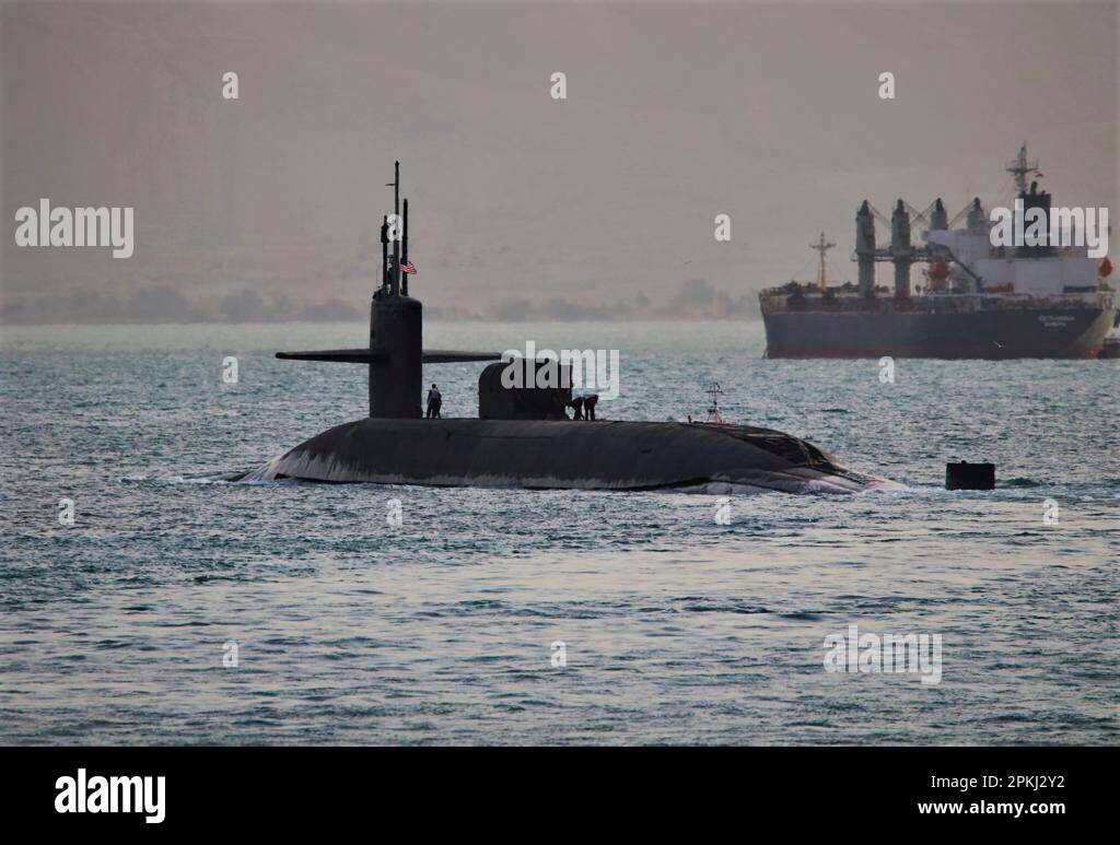 This photo released by the US Navy show a guided-missile submarine ...
