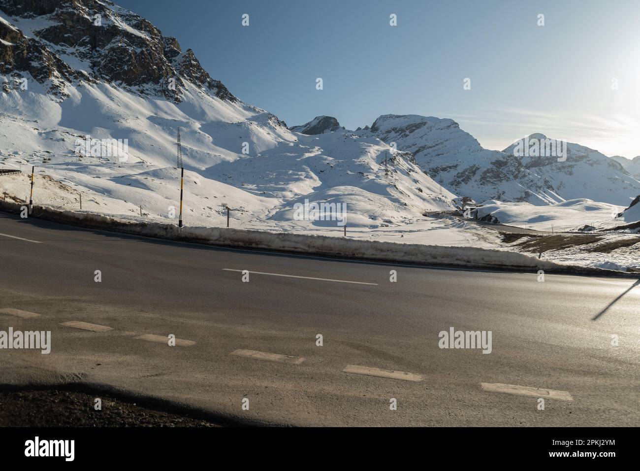 Julier pass, Switzerland, February 21, 2023 Alpine winter wonderland on ...