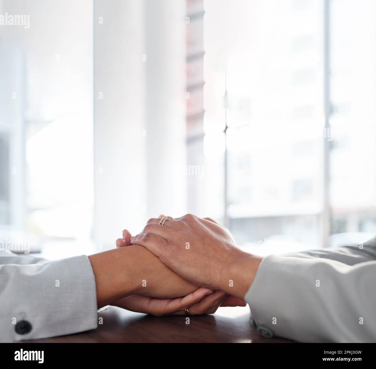 Holding hands, comfort and support for empathy, care and affection ...