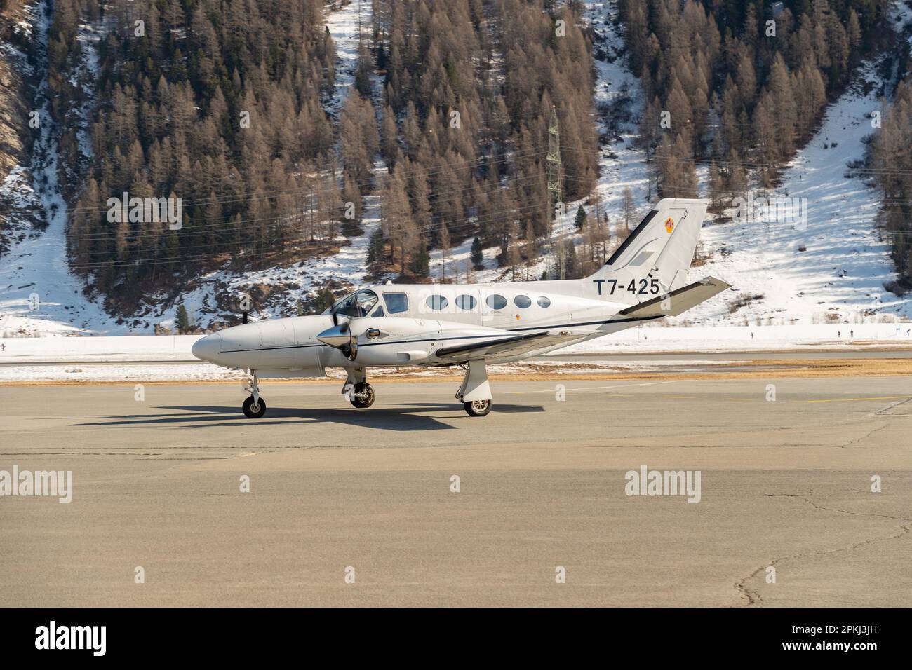 Samedan, Switzerland, February 21, 2023 Cessna 425 Conquest multi ...