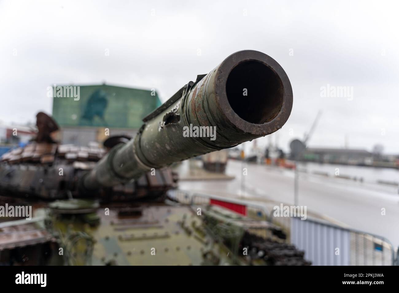 Tank gun of russian T-72B tank, destroyed by the Ukrainian army in the ...
