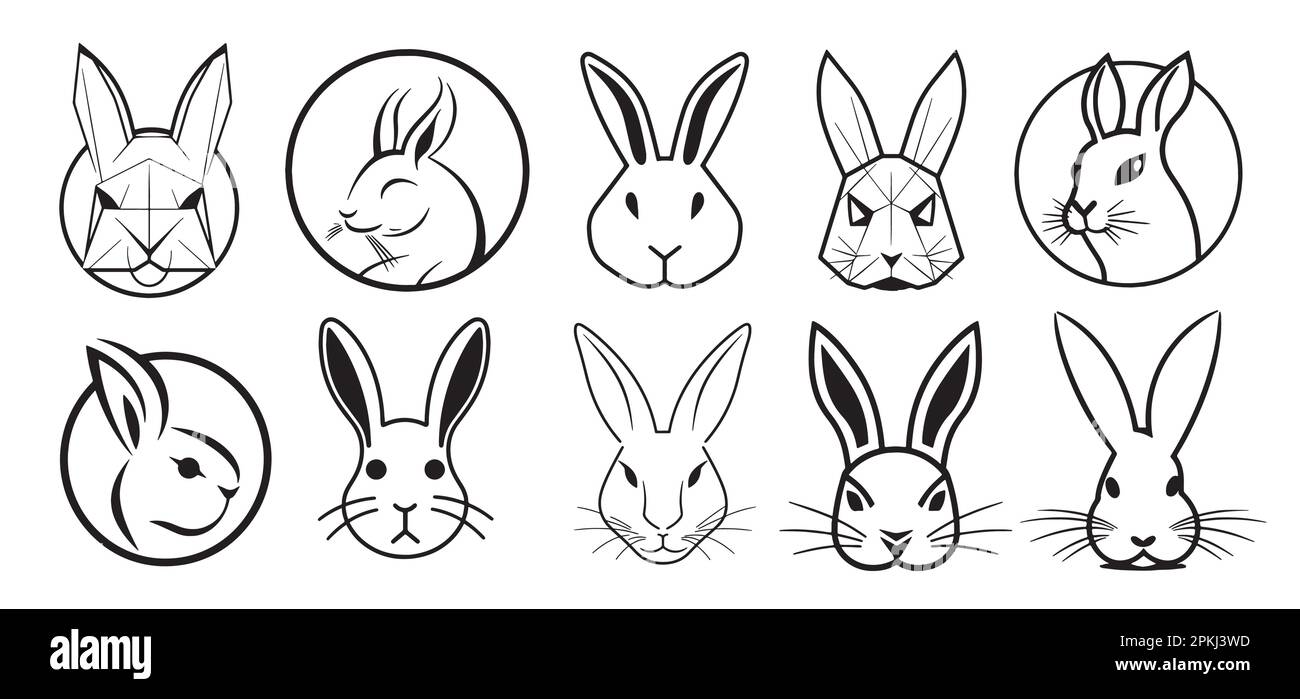 Rabbit icon set sketch hand drawn Logo Vector illustration Stock Vector ...