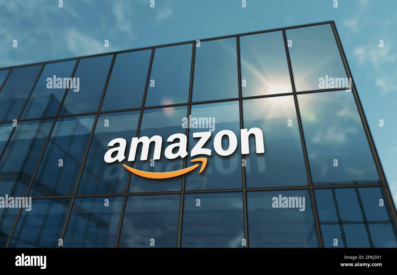 Seattle, USA, April 5, 2023: Amazon corporation headquarters glass ...
