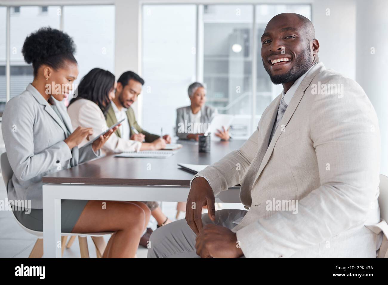 Businessman, portrait smile and leadership in meeting, planning or ...