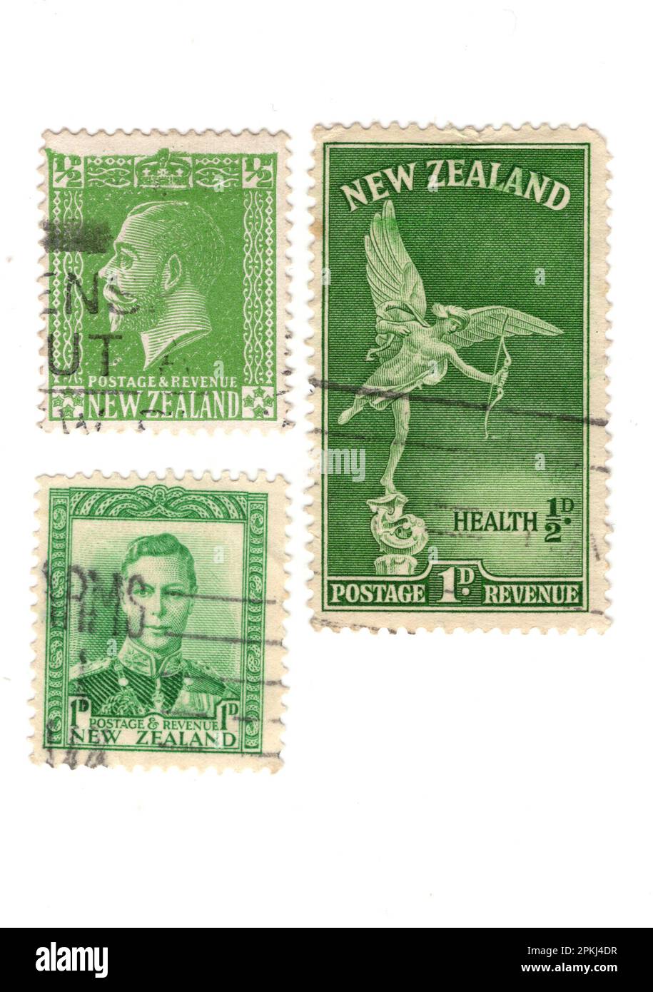 Vintage postage stamps from New Zealand isolated on a white background ...