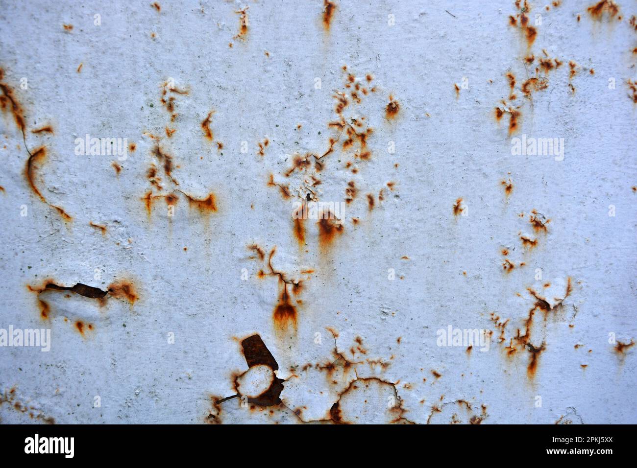 An old conquered metal gray door with guns, rust, peeling paint and ...