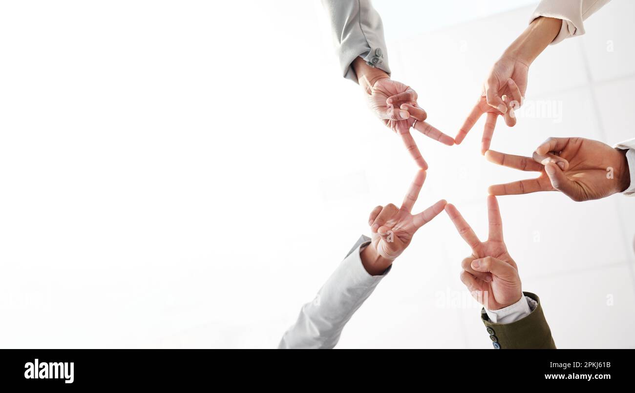 Star hands, together and people teamwork, collaboration and group ...