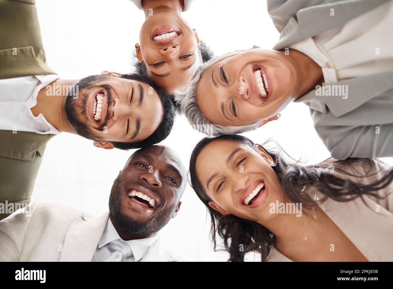 Portrait, below and business group of people with smile for career ...