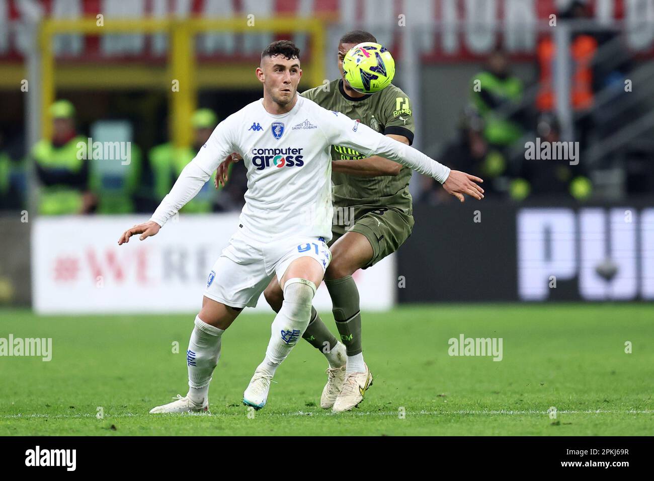 Milano, Italy. 07th Apr, 2023. Roberto Piccoli of Empoli Fc controls ...