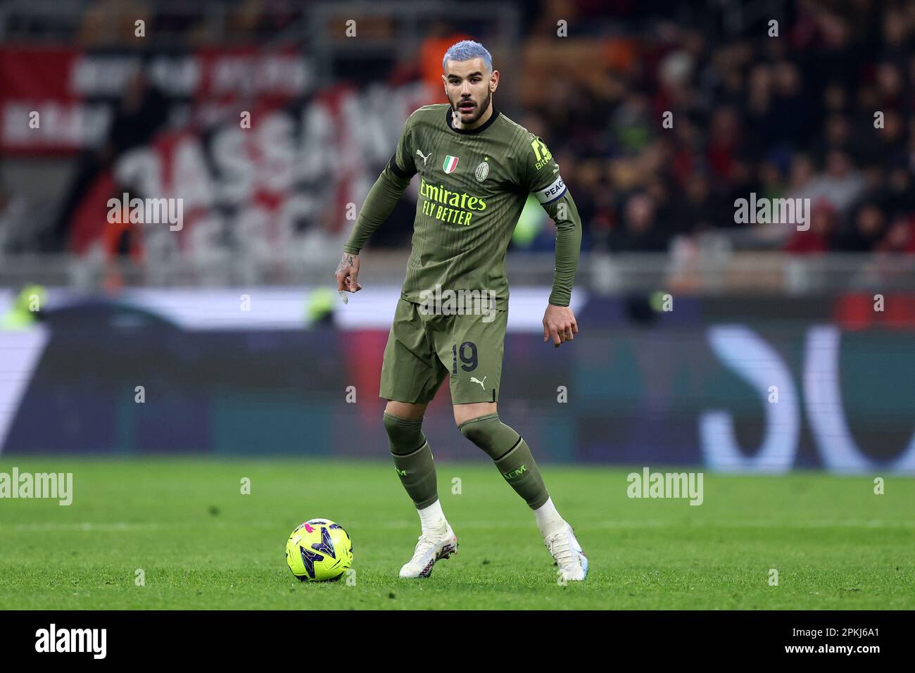 Milano, Italy. 07th Apr, 2023. Theo Hernandez of Ac Milan controls the ...