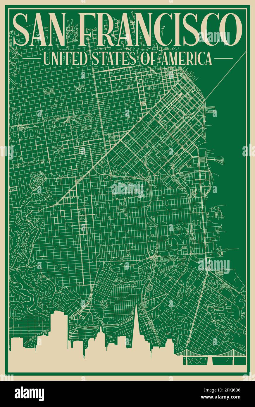Road network poster of the downtown SAN FRANCISCO, UNITED STATES OF ...