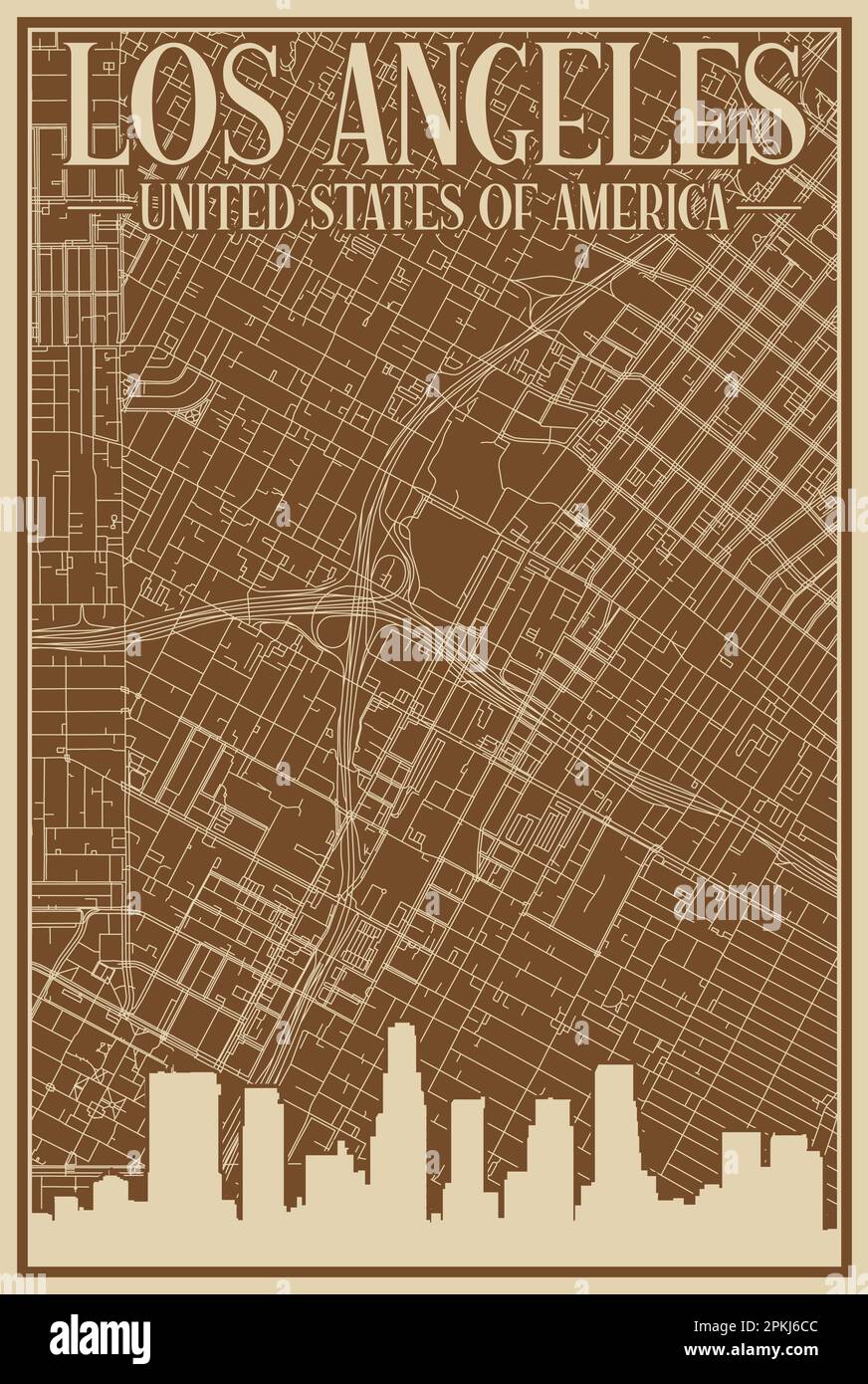 Road network poster of the downtown LOS ANGELES, UNITED STATES OF ...