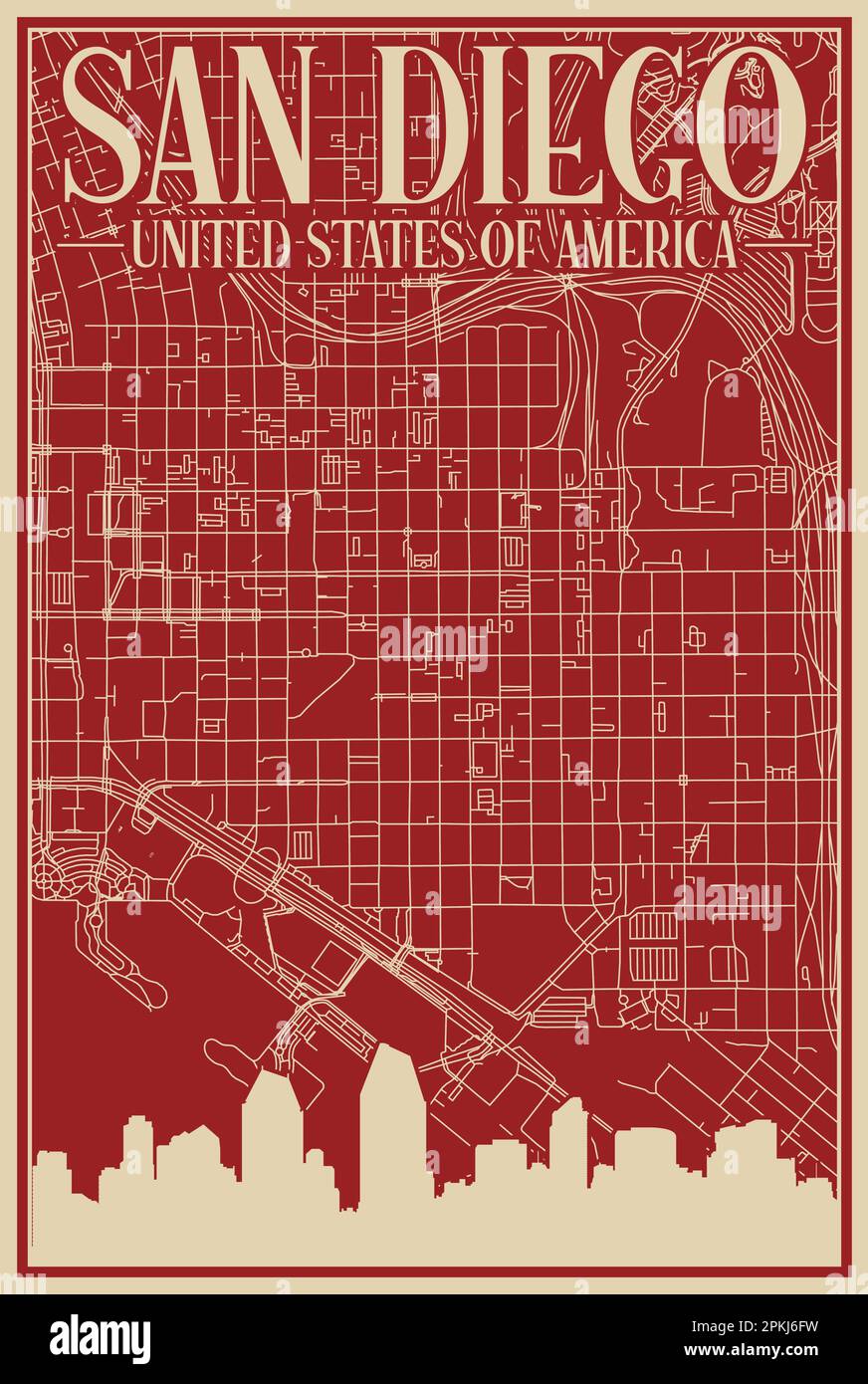 Road network poster of the downtown SAN DIEGO, UNITED STATES OF AMERICA ...