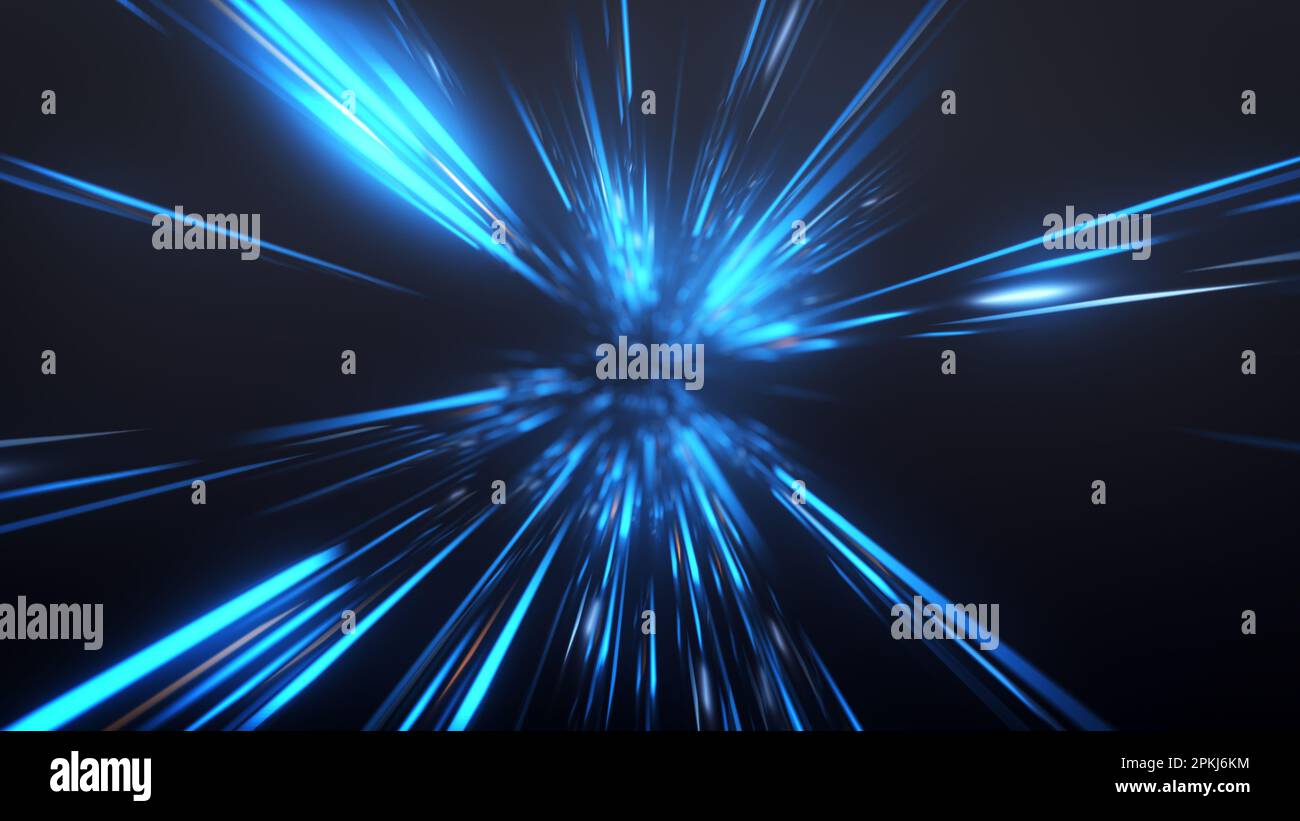 Abstract Dark Glow Blue light rays Background. Perspective view of Blue ...