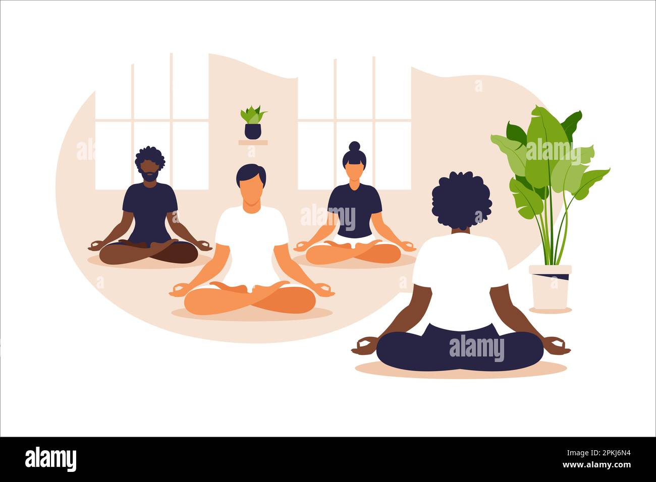 Yoga group. Position balance and stretching. People sitting together in ...