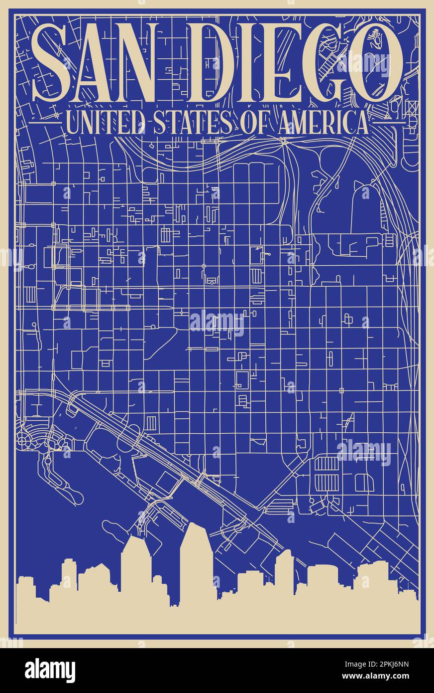 Road network poster of the downtown SAN DIEGO, UNITED STATES OF AMERICA ...