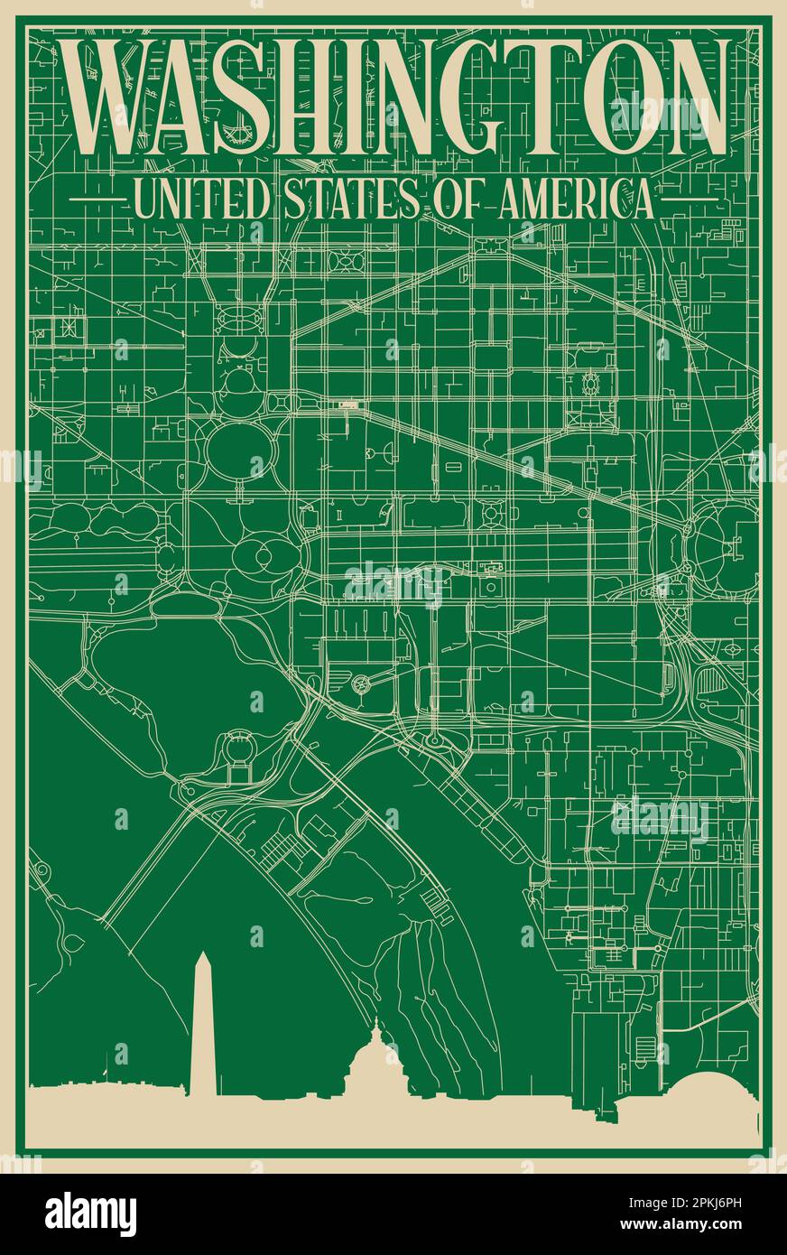 Road network poster of the downtown WASHINGTON DC, UNITED STATES OF ...