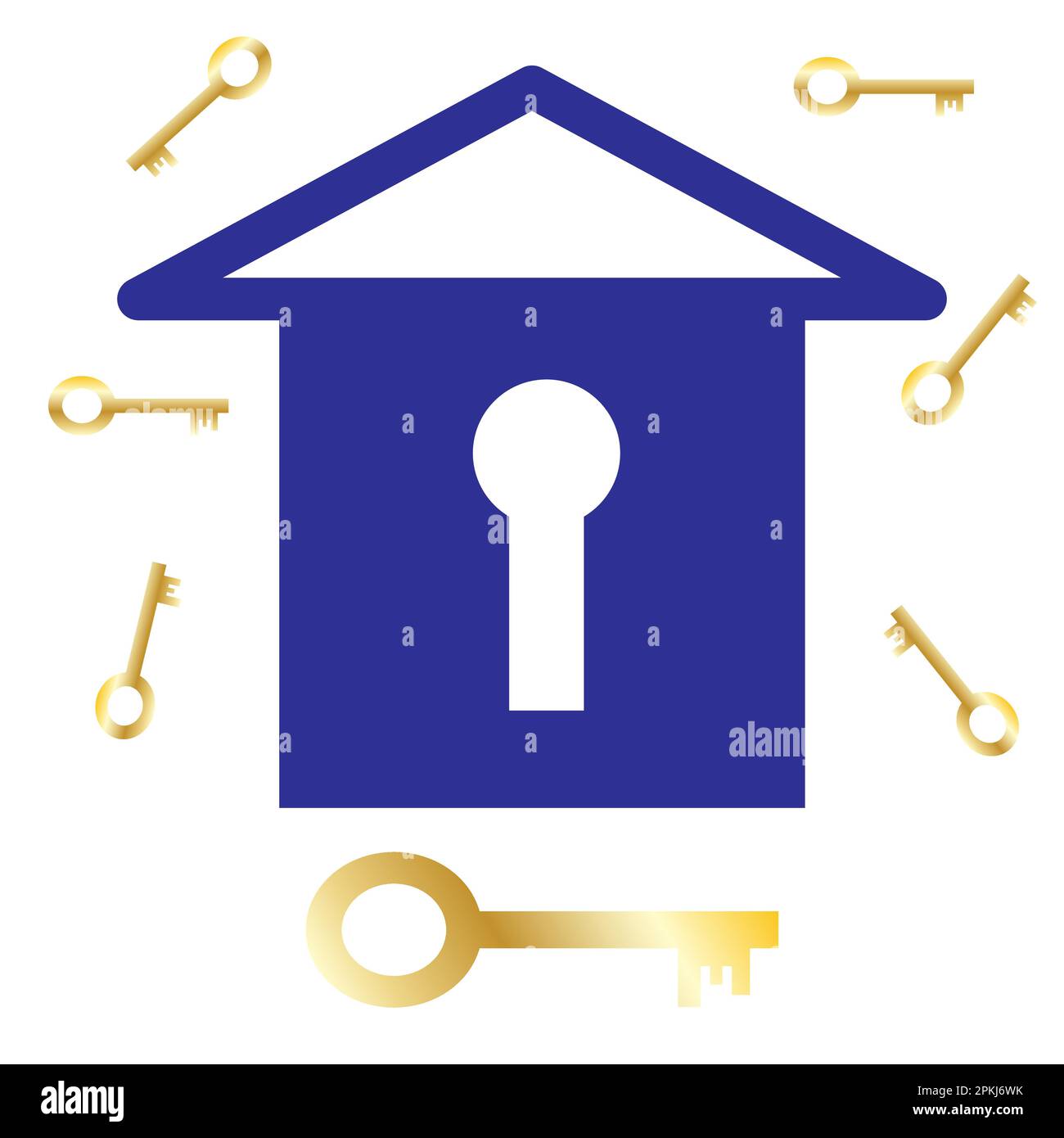 a simple drawing of a house with a keyhole and golden keys on a white ...