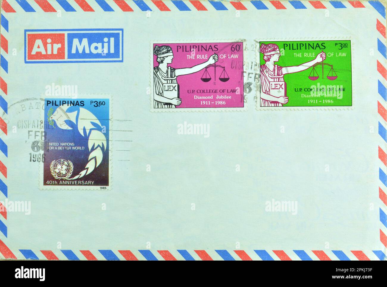 Cancelled postage stamps on a letter printed by Philippines, that ...
