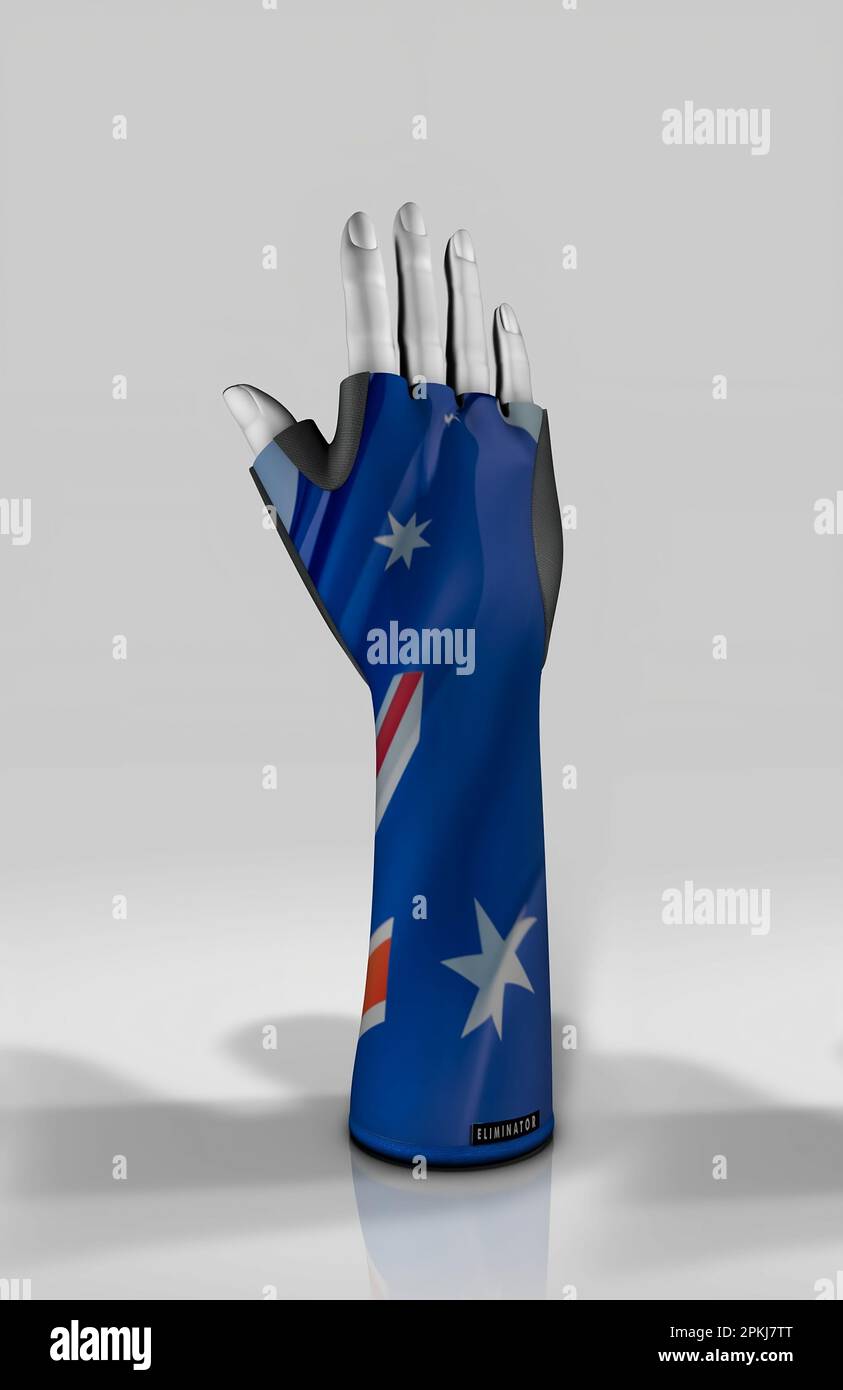 3D rendering of a realistic white gloved hand held at a slight angle ...