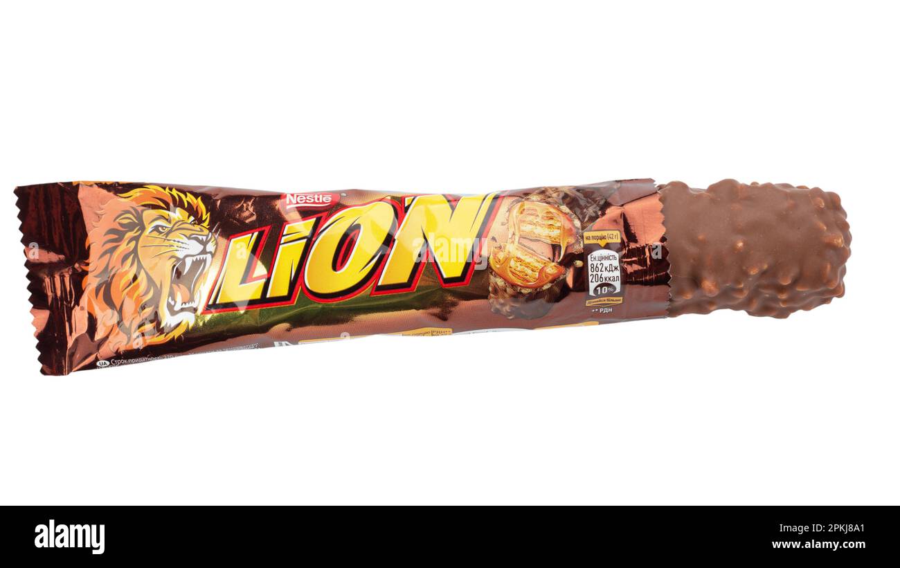 Ukraine, Kiev April 03, 2023: Milk chocolate Lion. advertising photo ...