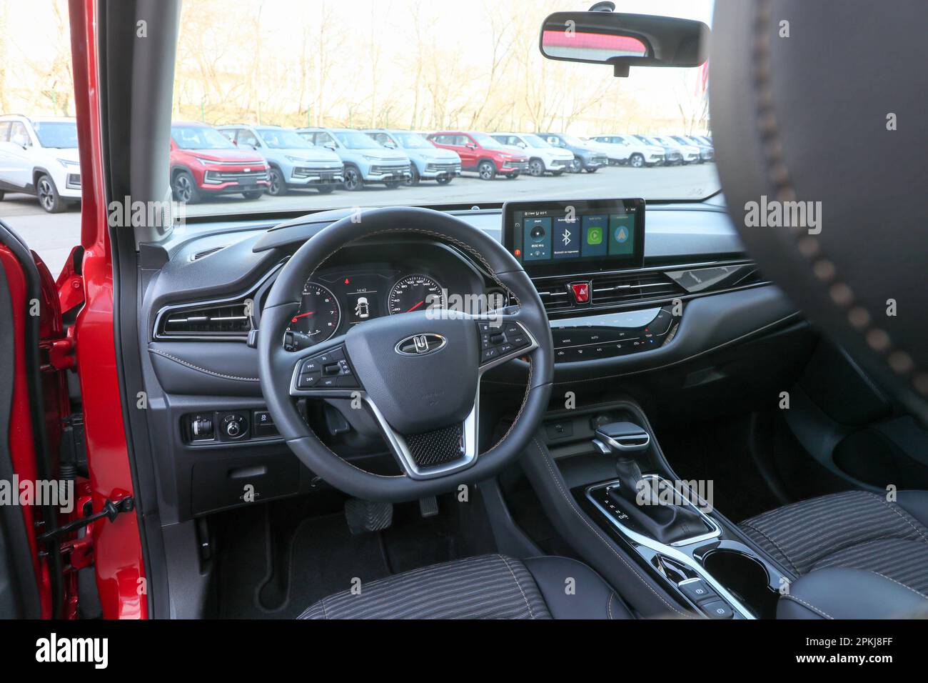 April 06.2023. Russia. Moscow. The interior of the Moskvich car Stock ...