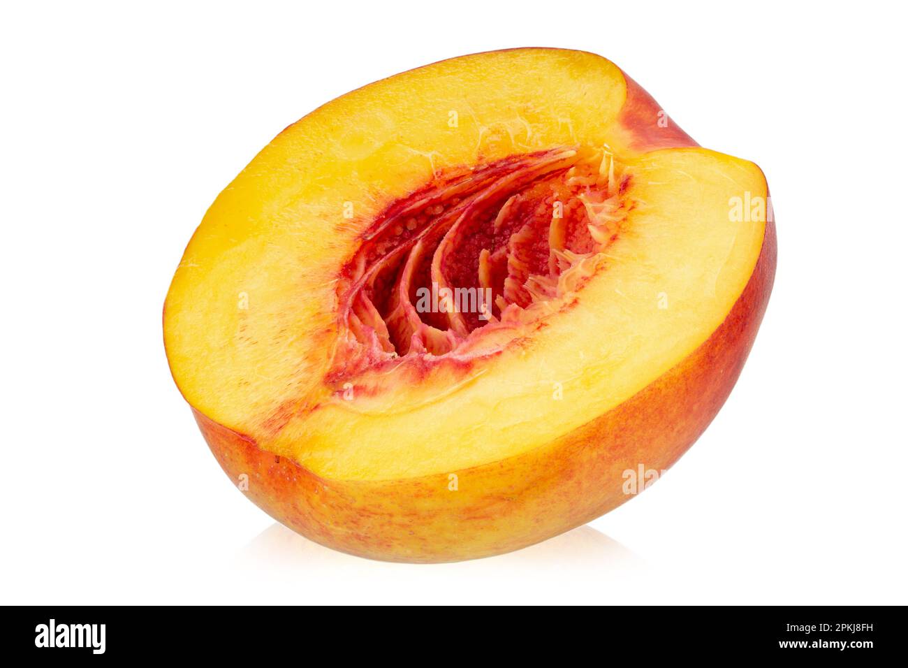 Half nectarine peach fruit isolated on white background. Organic peach ...