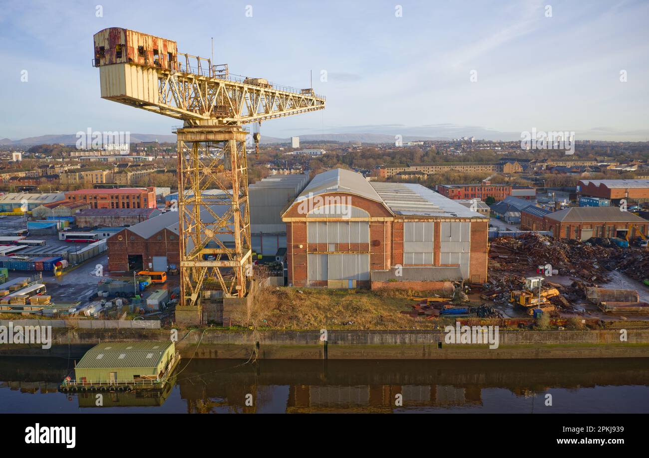 Shipbuilding crane in Glasgow on the River Clyde in Scotland Stock ...