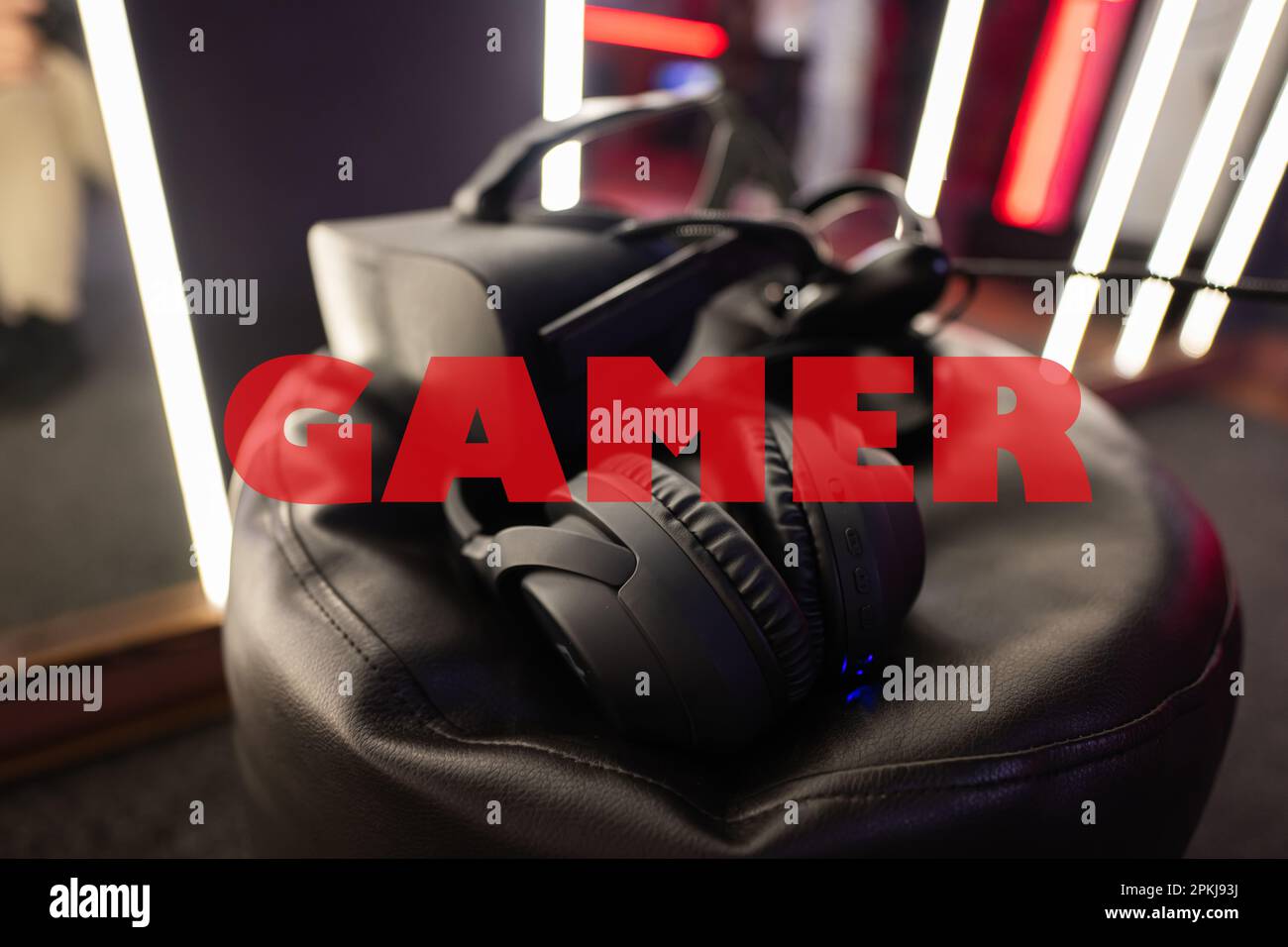 Gamer concept. Professional headphones with microphone and vr glasses ...