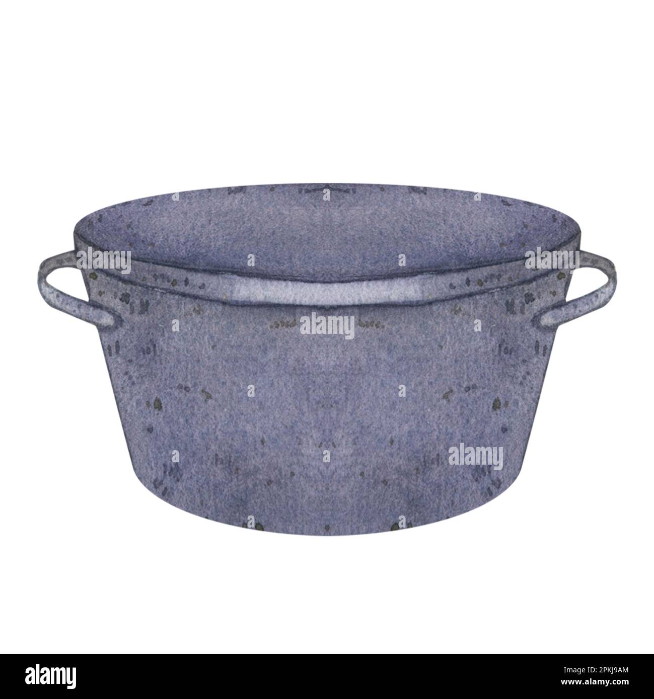 Watercolor illustration of an empty blue basin, a blue container ...