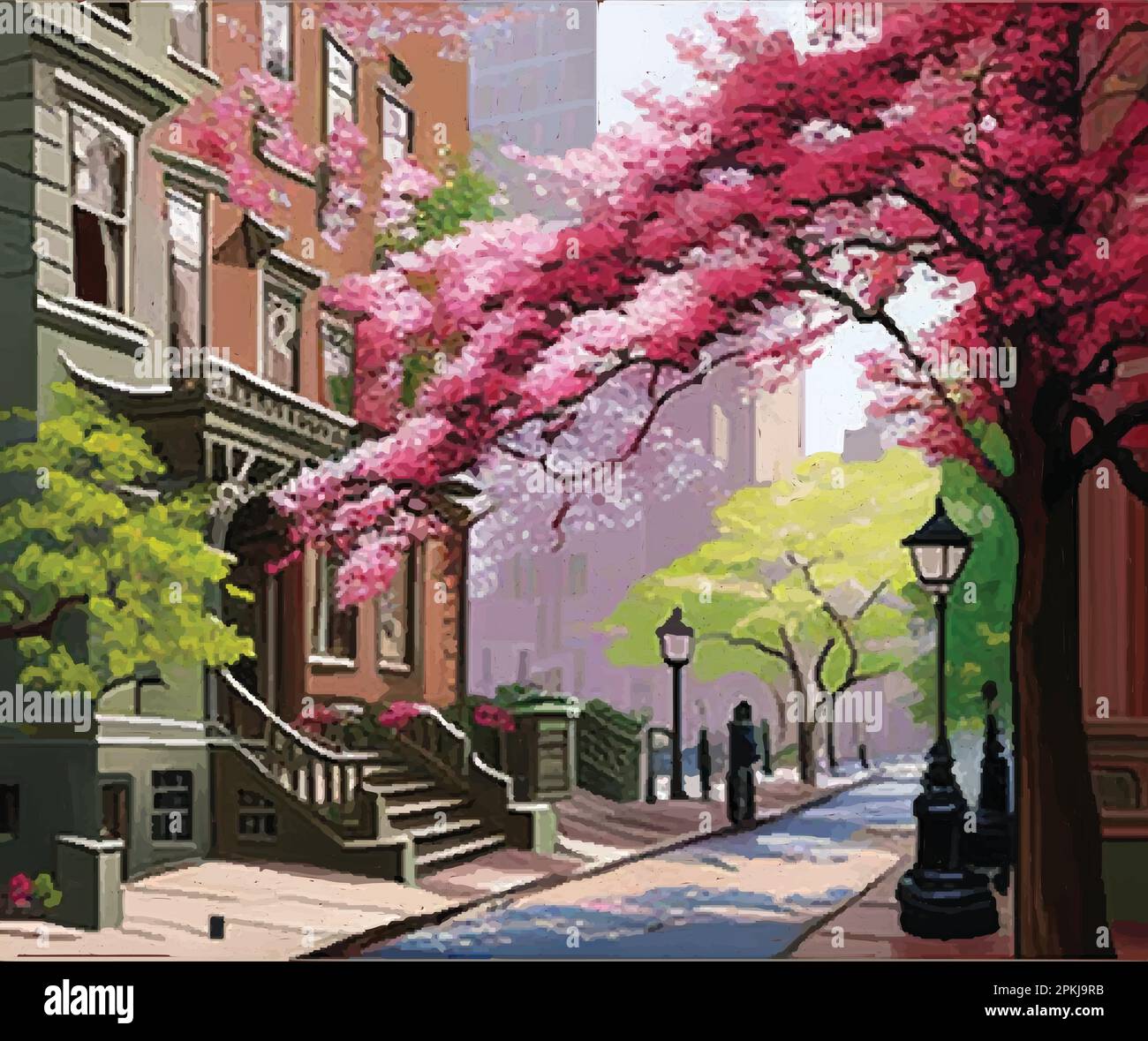 Spring in Manhattan vector landscape illustration, background Stock ...