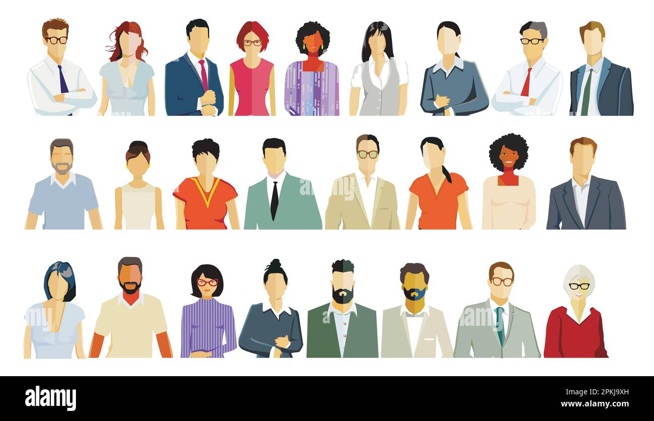 Group of people portrait, faces isolated on white background ...