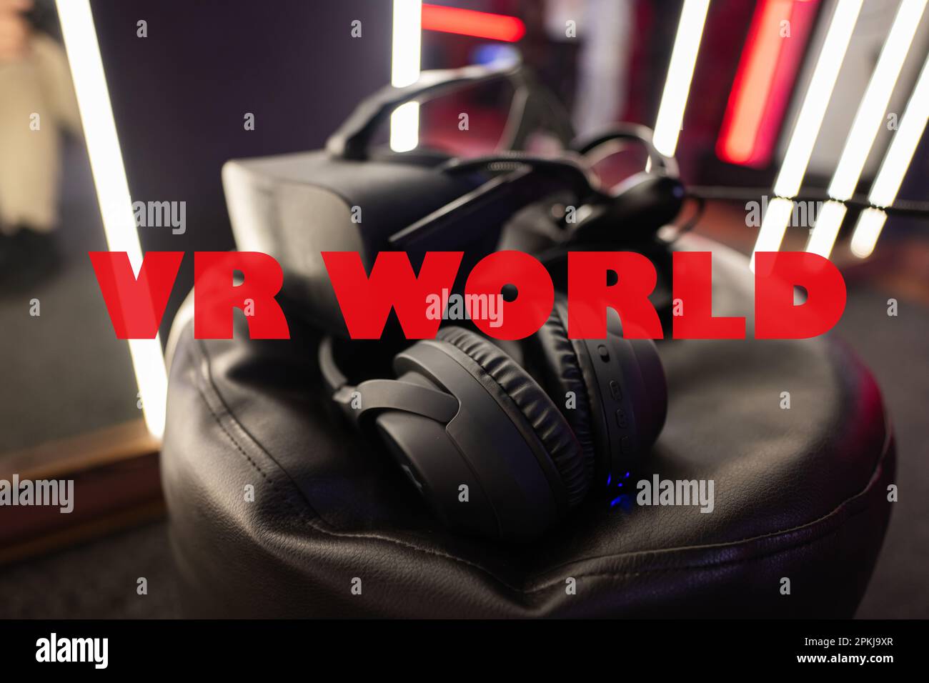 VR world concept. Professional headphones with microphone and vr ...