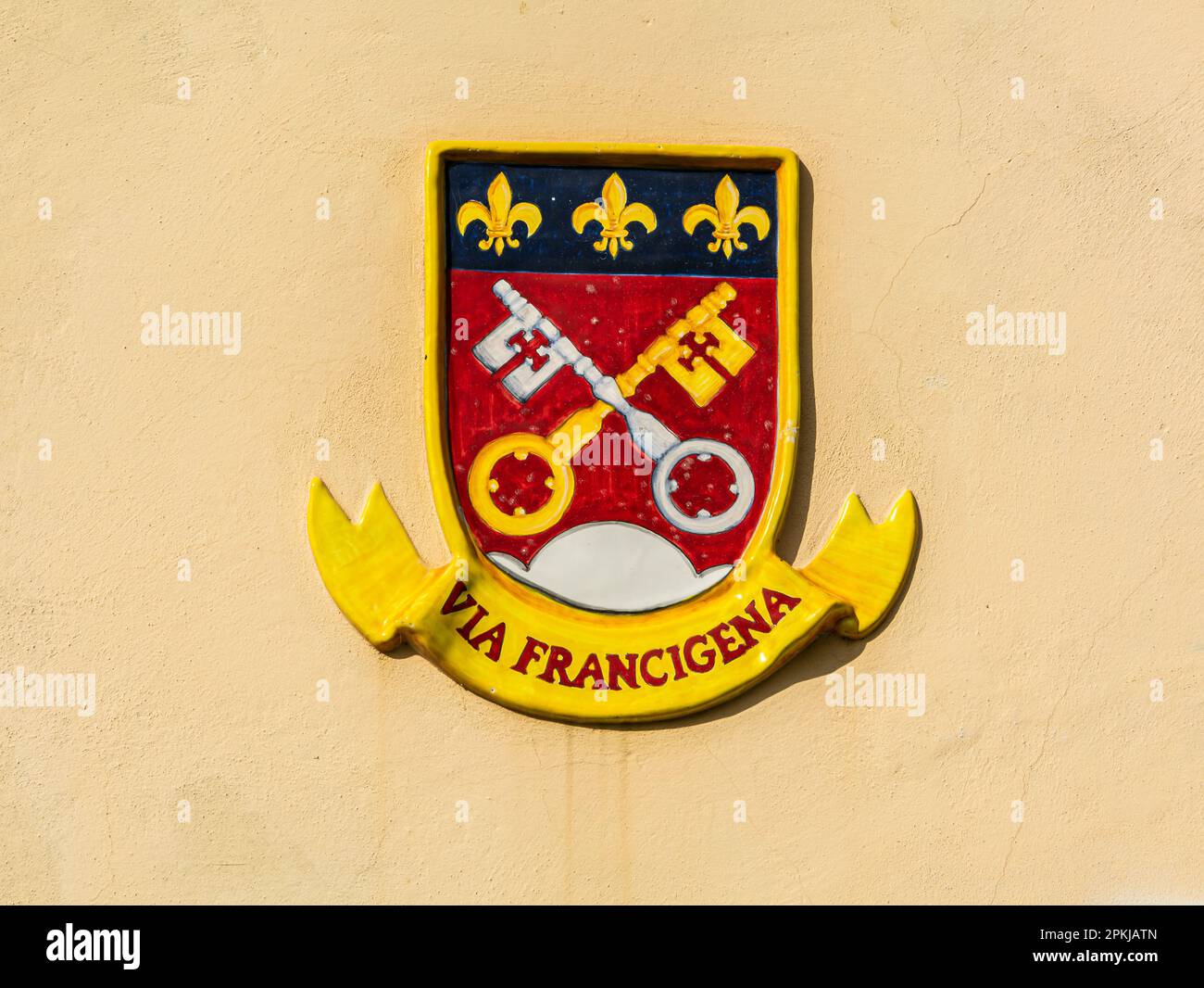 Coat of arms of the Via Francigena with Vatican City keys along the ...