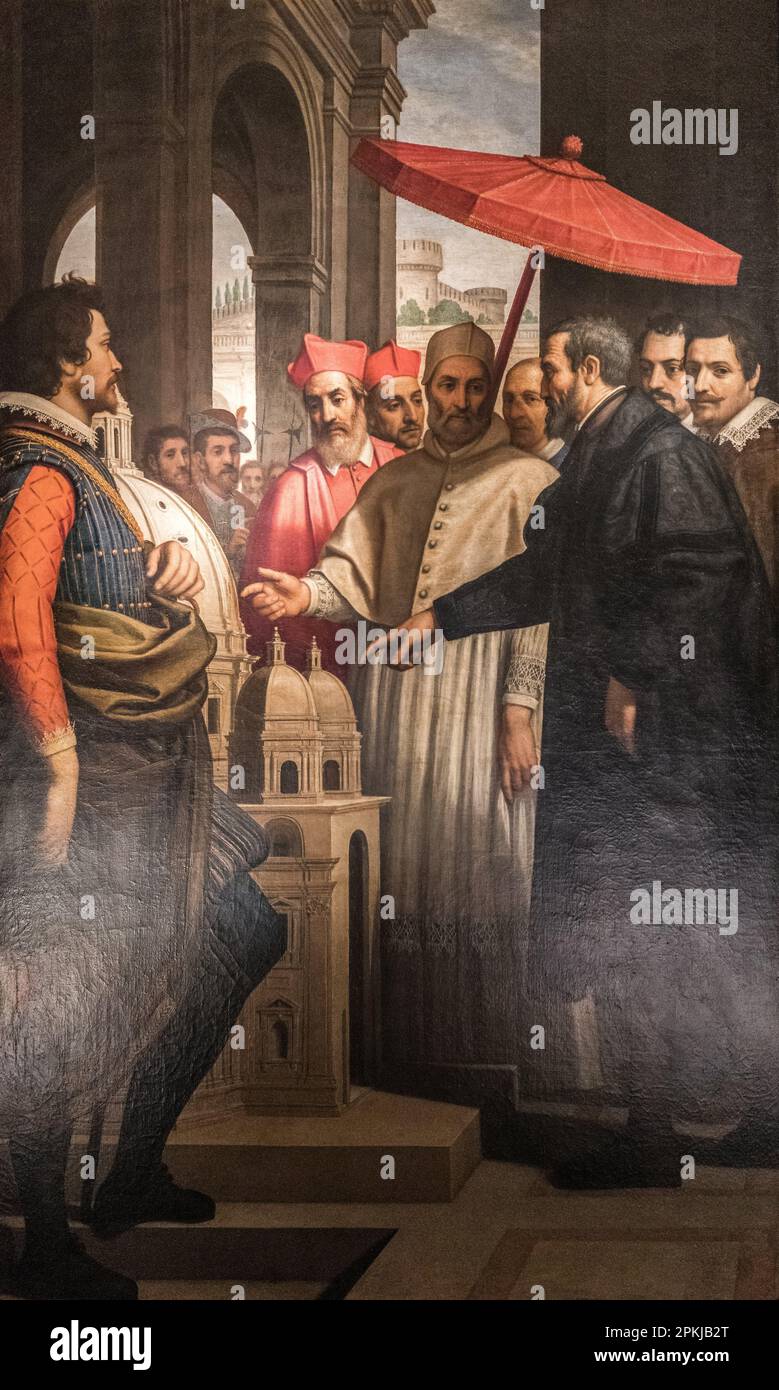 Michelangelo shows to Pope Pius IV the model for St Peter's Basilica ...