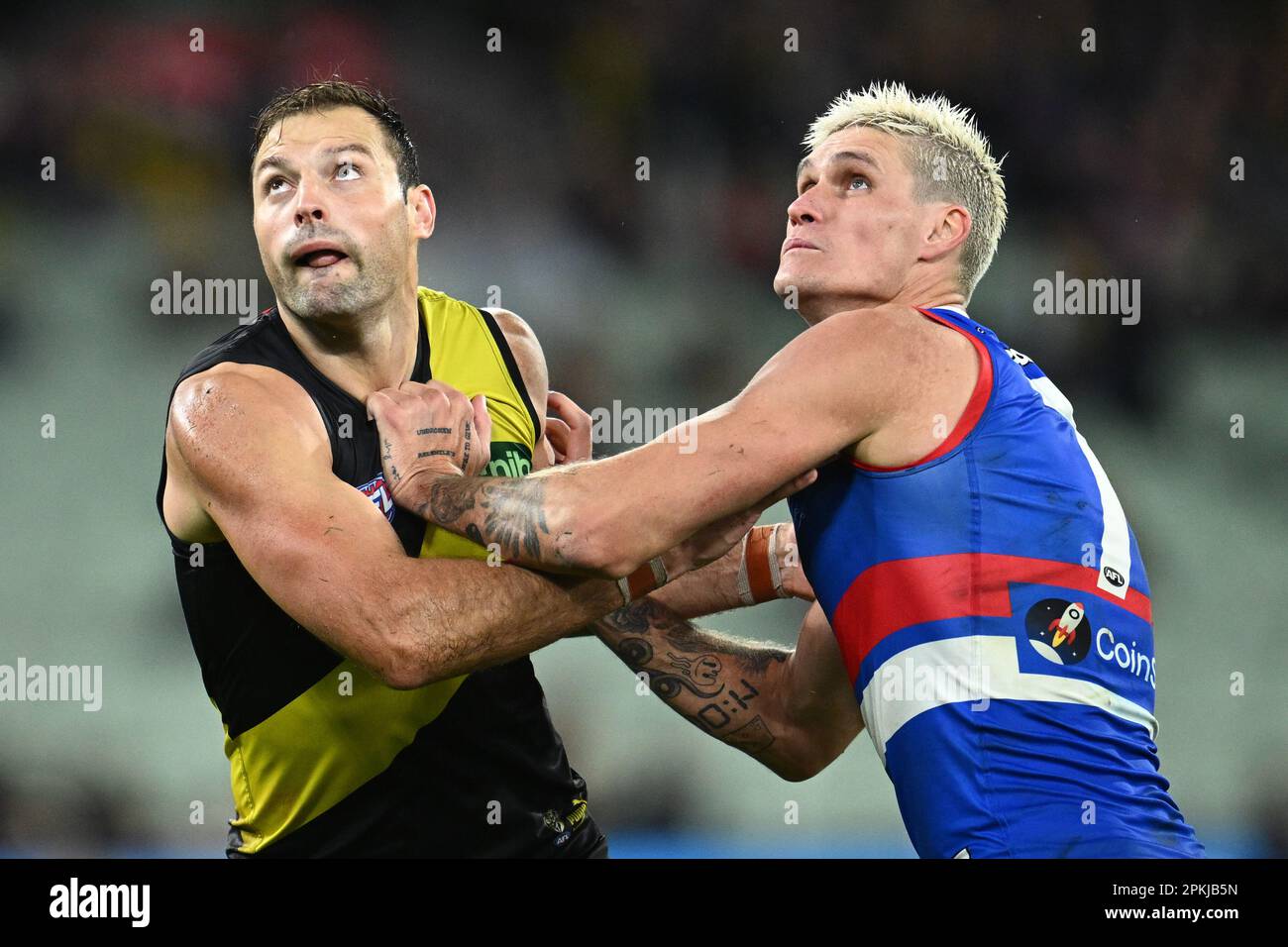 Toby Nankervis of Richmond (left) and Rory Lobb of Western Bulldogs ...