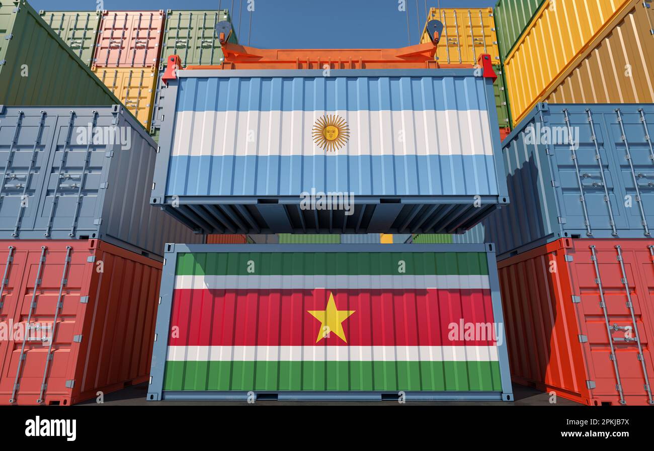 Cargo containers with Suriname and Argentina national flags. 3D Rendering Stock Photo - Alamy