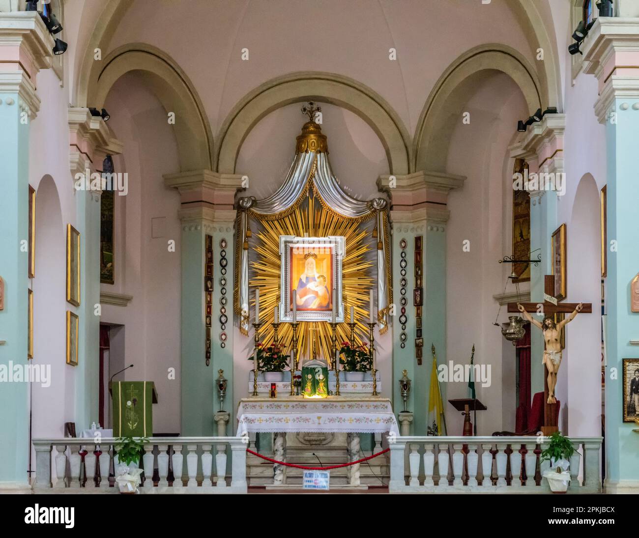 Interior of the Sanctuary of Pancole: high altar with the fresco ...