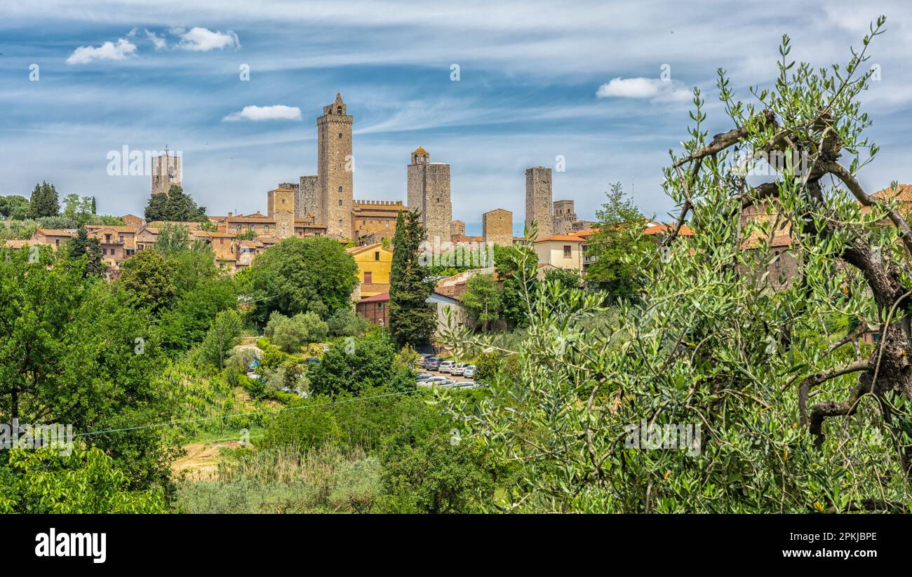 cityscape of San Gimignano medieval town with the its medieval tower ...