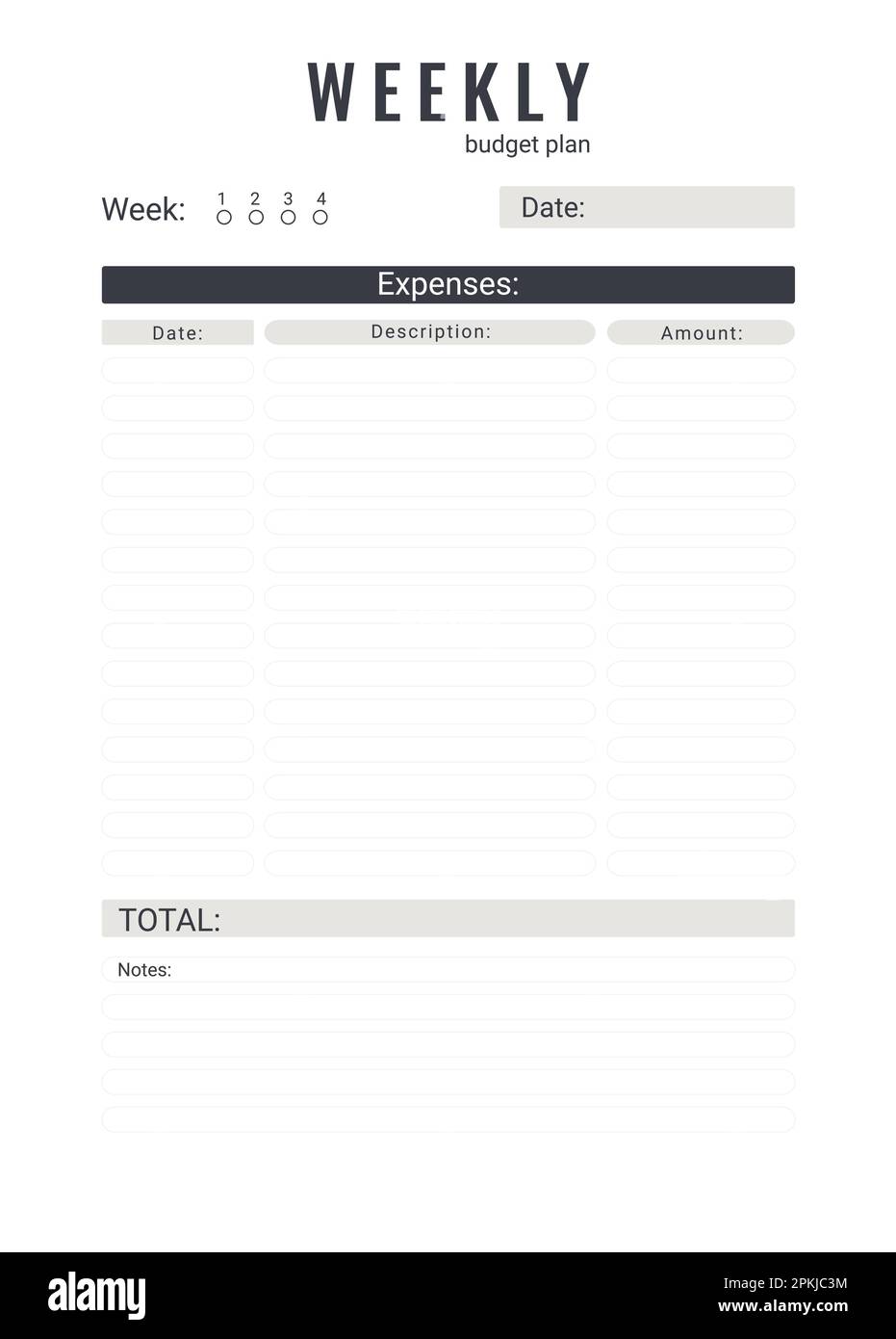 Weekly personal monthly budget planner, vector illustration Stock ...