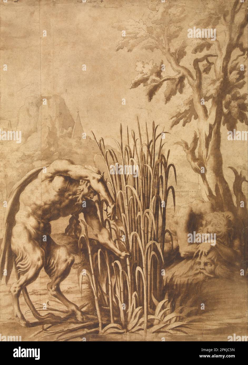 Pan cuts the reed into which the nymph Syrinx has turned mid 16th ...
