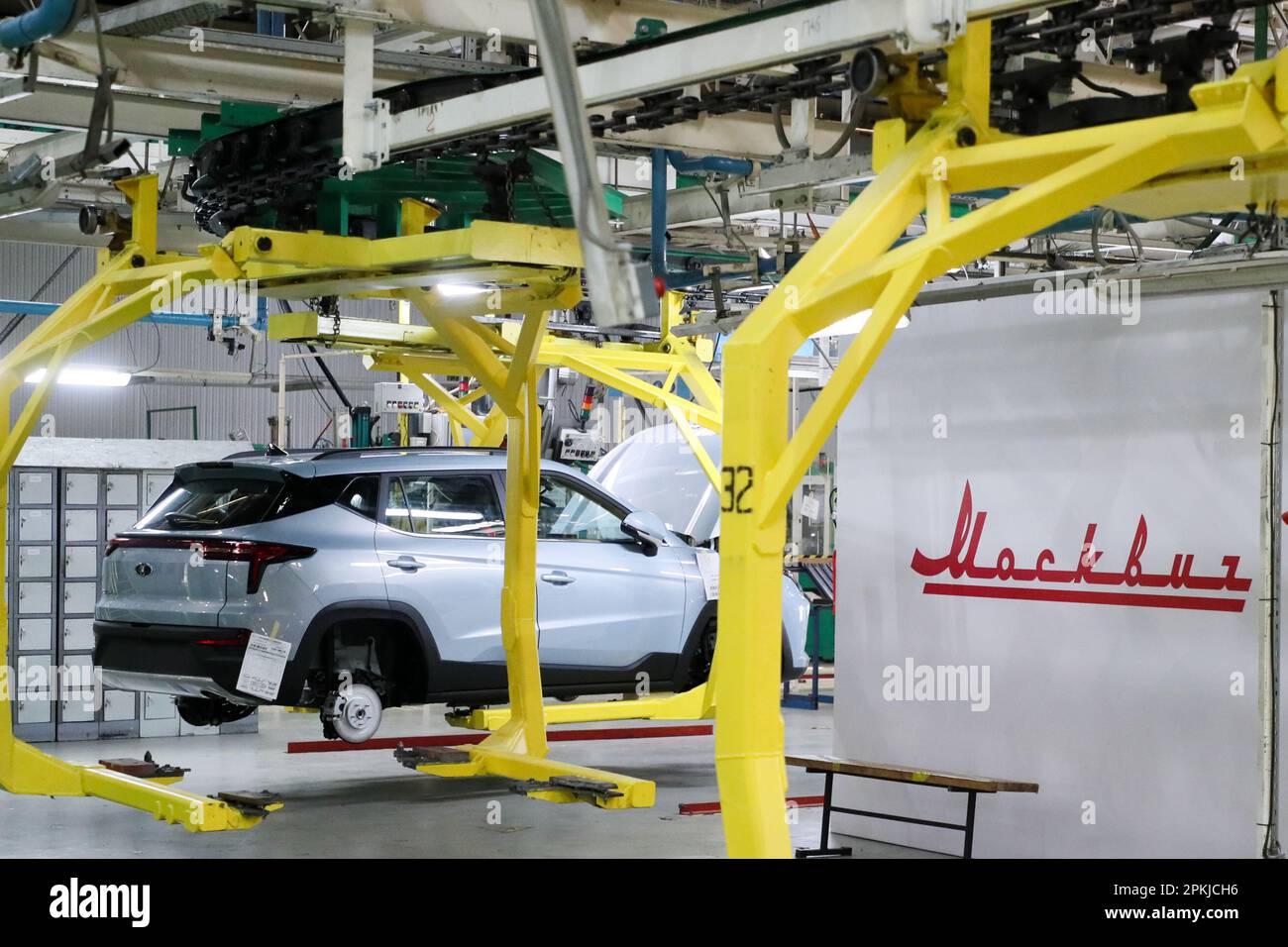 April 06.2023. Russia. Moscow. Car assembly on the production line of ...