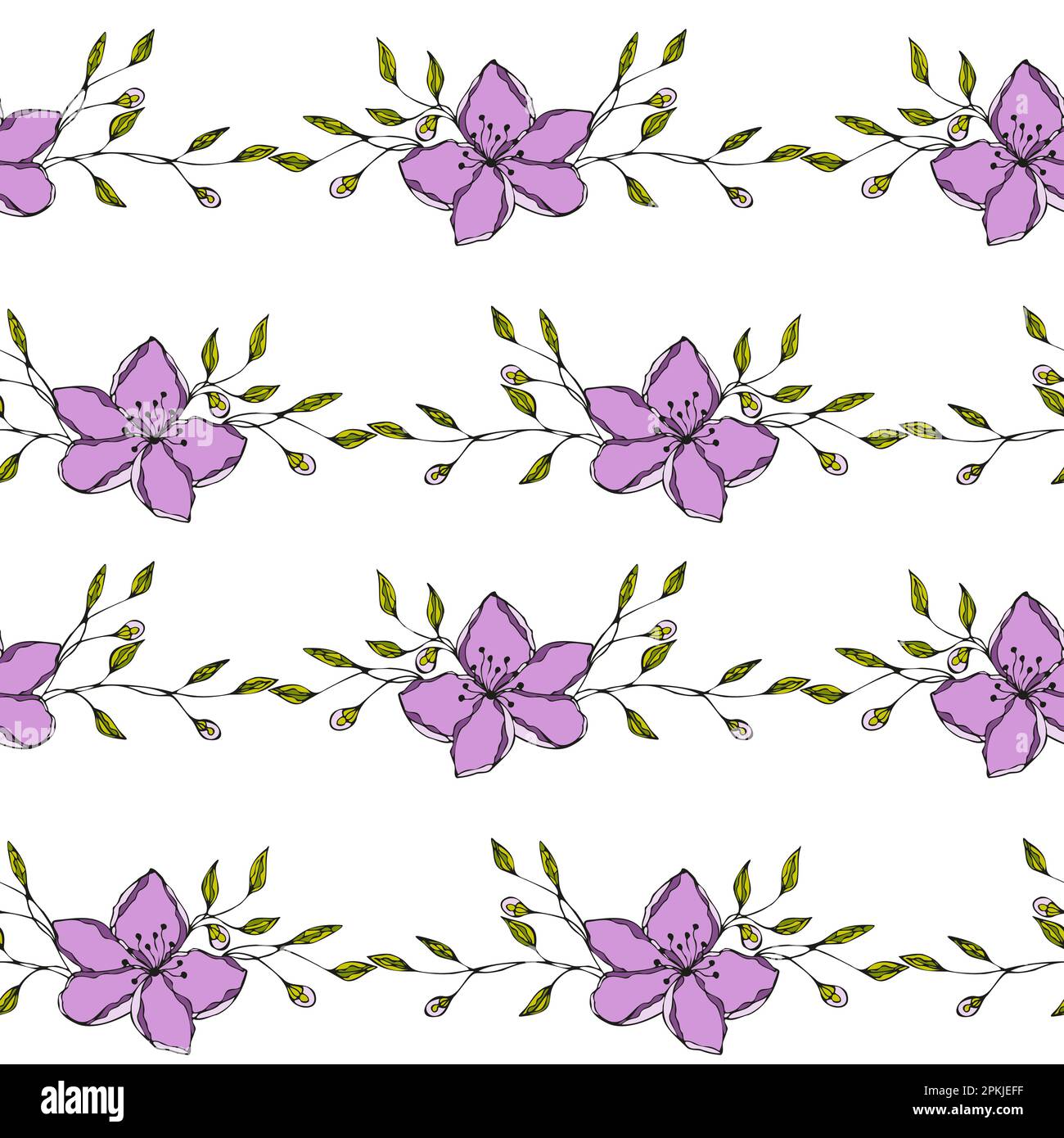 Pattern violet flowers hand drawn doodle. Vector illustration Stock ...