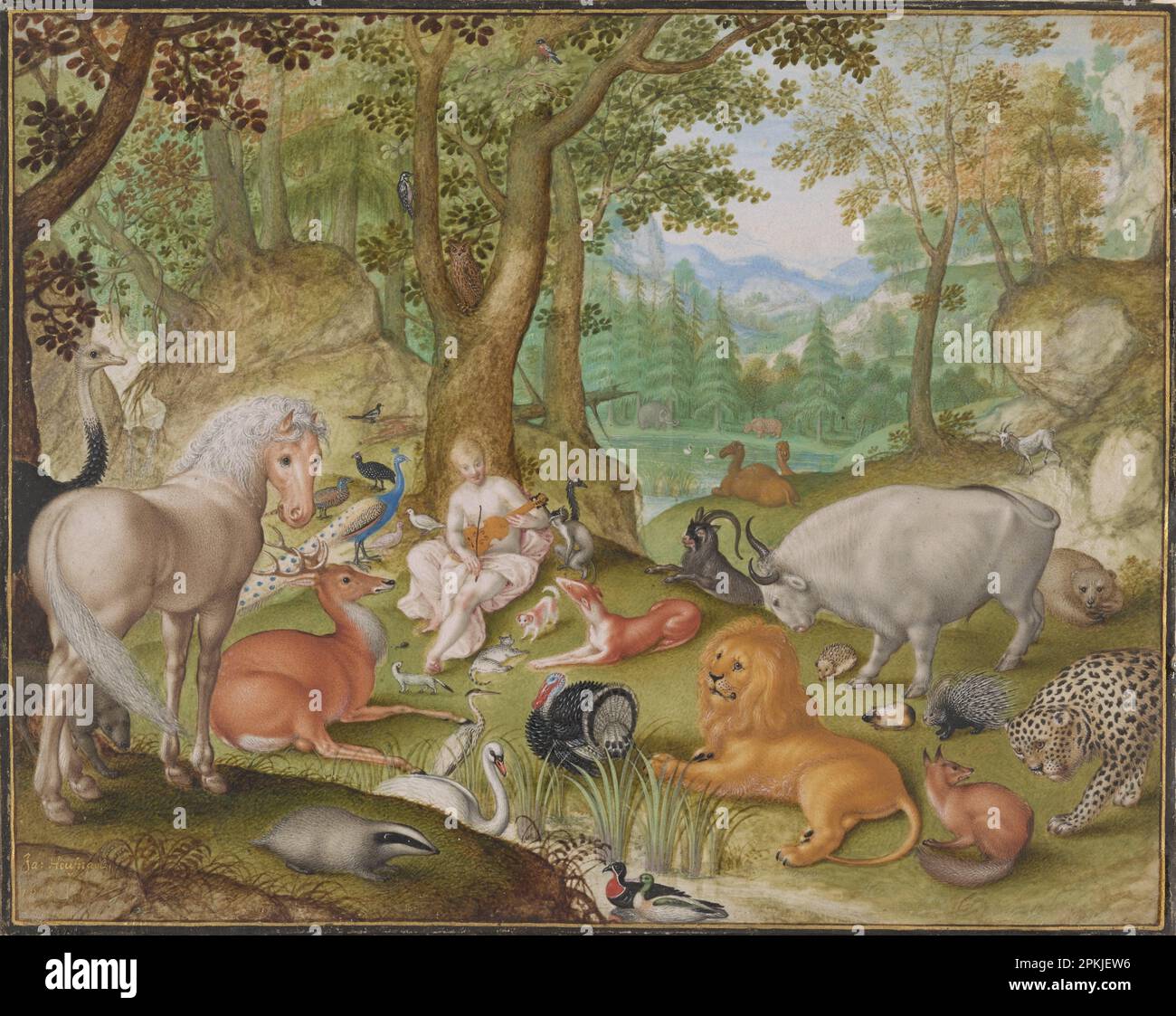 Orpheus charming the animals 1613 by Jacob Hoefnagel Stock Photo - Alamy