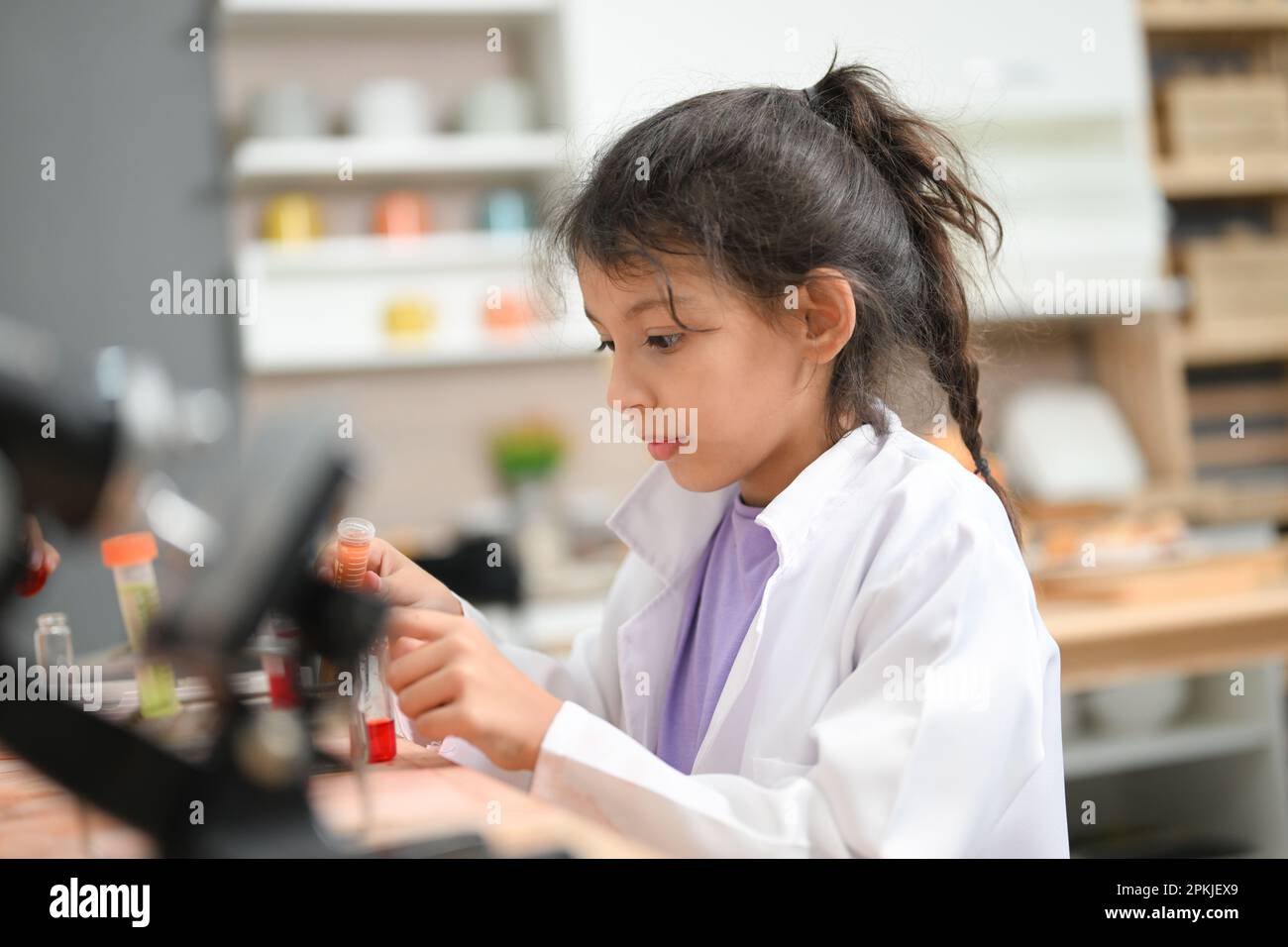 Schoolgirl children studying and learning lesson in classroom Stock ...