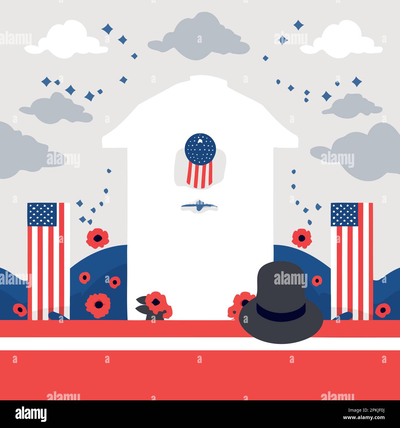 grave in cemetery with red flowers and flag of the united states ...