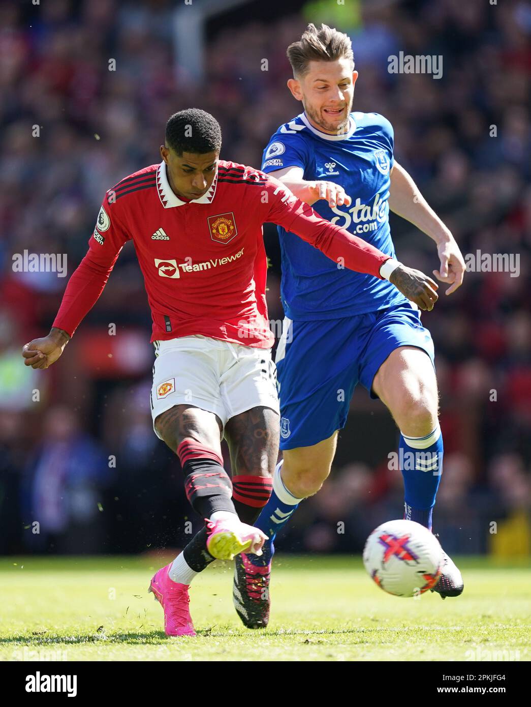 Manchester United's Marcus Rashford has an attempt on goal during the ...