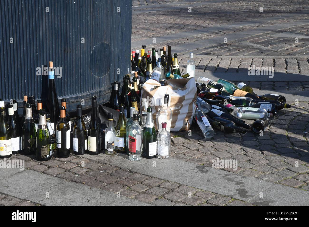 Copenhagen /Denmark/08 April 2023/ Empty btlle waste pile in recycle ...