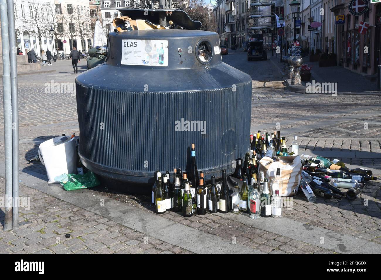 Copenhagen /Denmark/08 April 2023/ Empty btlle waste pile in recycle ...